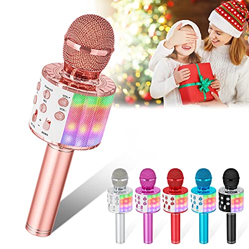 Verkstar Karaoke Microphone, 5-in-1 Wireless Bluetooth Karaoke Mic for Adults Kids, Handheld Mics Speaker with LED Lights,Christmas Birthday Gifts for All Ages