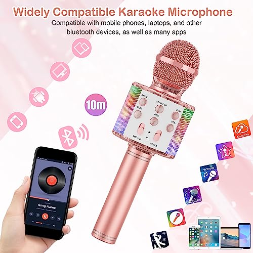 Verkstar Karaoke Microphone, 5-in-1 Wireless Bluetooth Karaoke Mic for Adults Kids, Handheld Mics Speaker with LED Lights,Christmas Birthday Gifts for All Ages