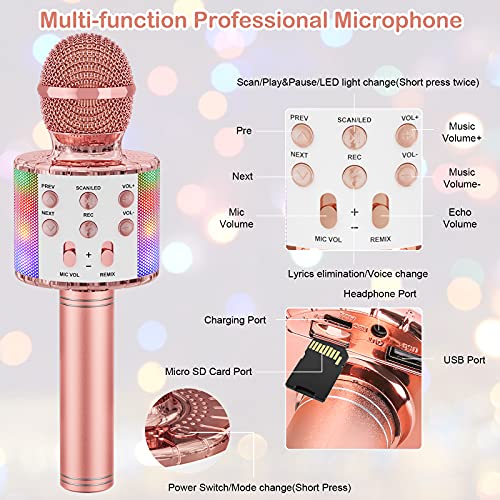 Verkstar Karaoke Microphone, 5-in-1 Wireless Bluetooth Karaoke Mic for Adults Kids, Handheld Mics Speaker with LED Lights,Christmas Birthday Gifts for All Ages