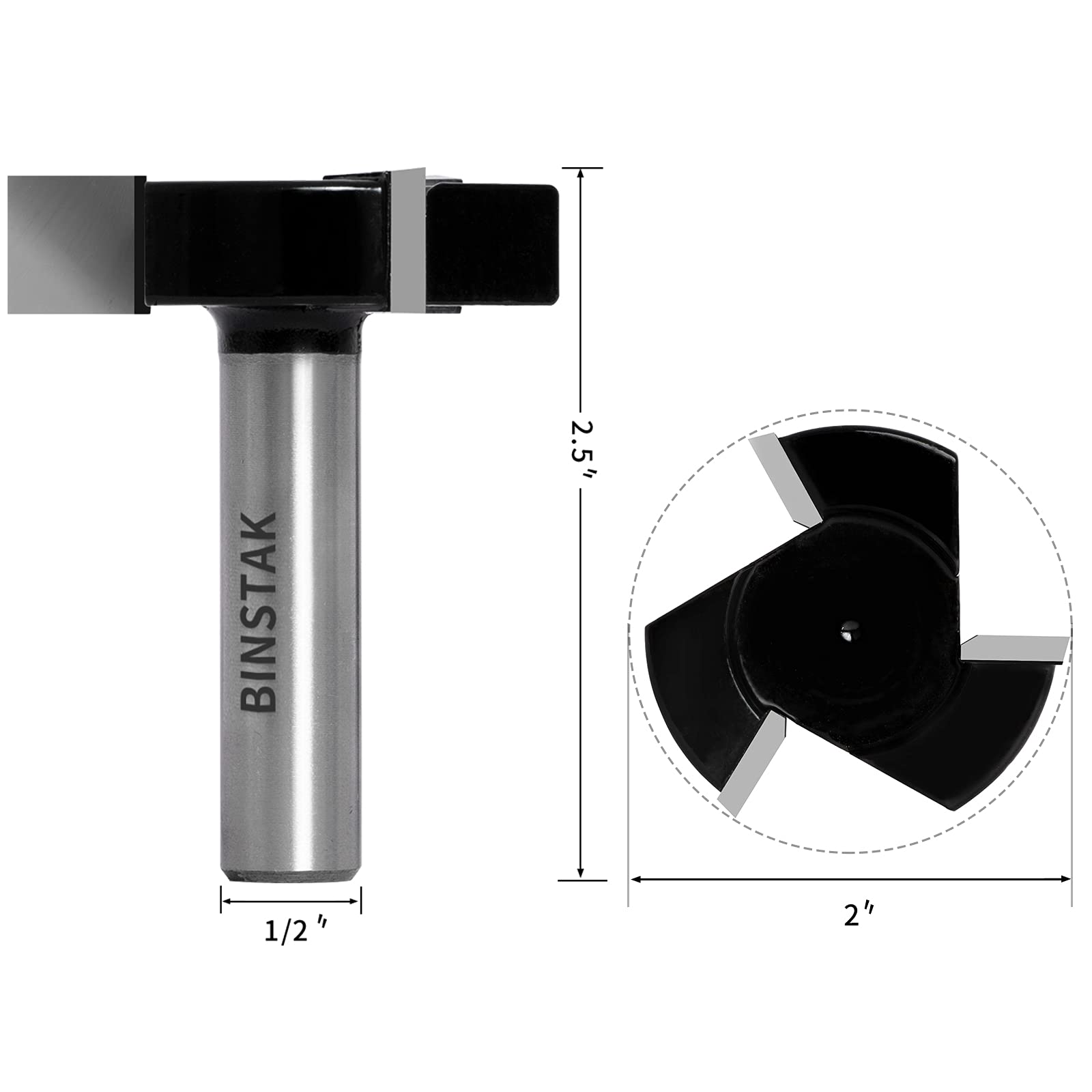 CNC Spoilboard Surfacing Router Bits, 1/2 inch Shank 2 inch Cutting Diameter, Slab Flattening Router Bit Planing Bit Wood Milling Cutter Planer Woodworking Tool by BINSTAK (Carbide)