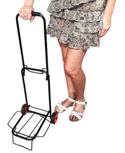 isop folding light hand truck 2 wheels - luggage trolley shopping cart | portable fold-up dolly cart - collapsible | 60 lb, black elastic incl.