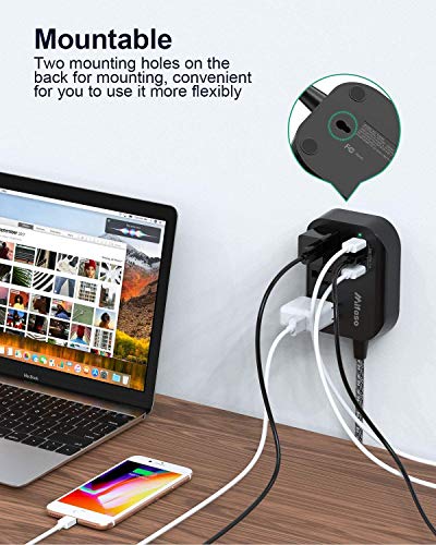 Power Strip with USB, Mountable Flat Plug Power Strip with 3 Outlets 3 USB Ports(Smart 3.1A), 5ft Braided Extension Cord, Compact for Cruise Ship, Travel, Home, Office