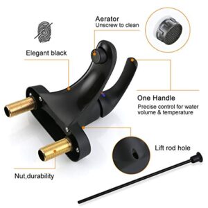 WOWOW Black Bathroom Faucet One Handle 4 inch Centerset Bathroom Faucets with Lift Rod Drain Assembly Sink Faucet Lavatory Faucet Matte Black Bathroom Faucets