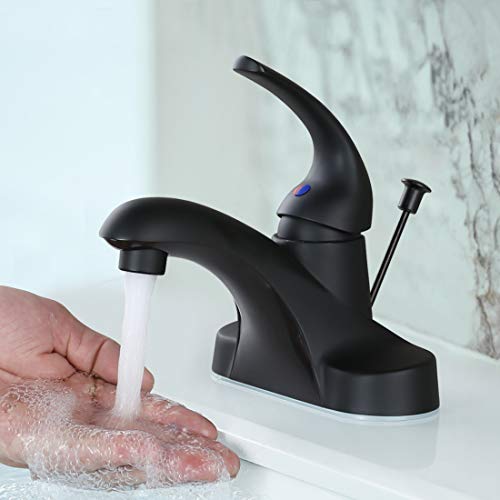 WOWOW Black Bathroom Faucet One Handle 4 inch Centerset Bathroom Faucets with Lift Rod Drain Assembly Sink Faucet Lavatory Faucet Matte Black Bathroom Faucets