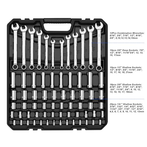 Prostormer 240-Piece Mechanics Hand Tool Set, General Assorted SAE/Metric Sockets and Wrenches Automotive Repair Tool Kit with Plastic Storage Toolbox