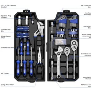 Prostormer 240-Piece Mechanics Hand Tool Set, General Assorted SAE/Metric Sockets and Wrenches Automotive Repair Tool Kit with Plastic Storage Toolbox