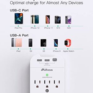 Outlet Extender - Wall Surge Protector with 6 Outlets 3 USB (1 USB C, 2 USB A), Multi Plug Outlet Splitter, Wall Mount Adapter with Top Phone Holder for Home, School, Office (490 Joules)