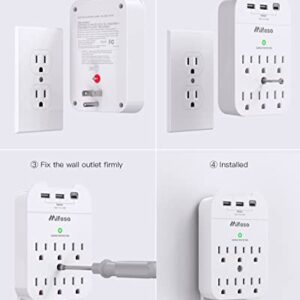 Outlet Extender - Wall Surge Protector with 6 Outlets 3 USB (1 USB C, 2 USB A), Multi Plug Outlet Splitter, Wall Mount Adapter with Top Phone Holder for Home, School, Office (490 Joules)