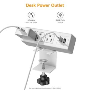 Desk Clamp Power Strip, Desktop Power Outlet Clamp Mount with 2 USB Ports, 3 AC Outlets, Mountable Desk Outlet Removable Power Plugs with 6.56ft Power Cord (3AC2USB-White)