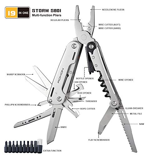 ROXON S801S STORM 16 in 1 multitool pliers EDC for Camping, Outdoor with Lockable Saw Blade with Nylon Case (S801S)