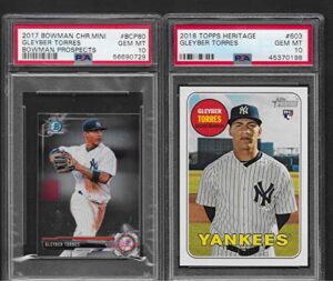 psa 10 gleyber torres 2 card rookie lot bowman chrome mini & topps heritage graded psa gem mint 10 yankees star 2nd baseman