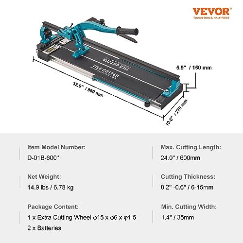 Mophorn 24 Inch Tile Cutter Single Rail Double Brackets Manual Tile Cutter 3/5 in Cap w/Precise Laser Manual Tile Cutter Tools for Precision Cutting (24 Inch)