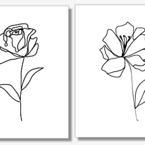 Black and White Wall Art - Flower Line Drawings - Botanical Prints - Abstract Pictures - Set of 4-11x14 - Unframed (11x14)