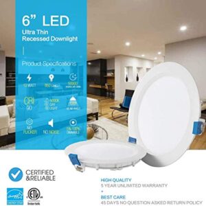 SAATLY 13W 6 inch LED Recessed Lighting, Ultra Thin Ceiling Downlight with Junction Box, 5000K Daylight Dimmable, 850lm 110W Eqv. ETL Certified, Pack of 12