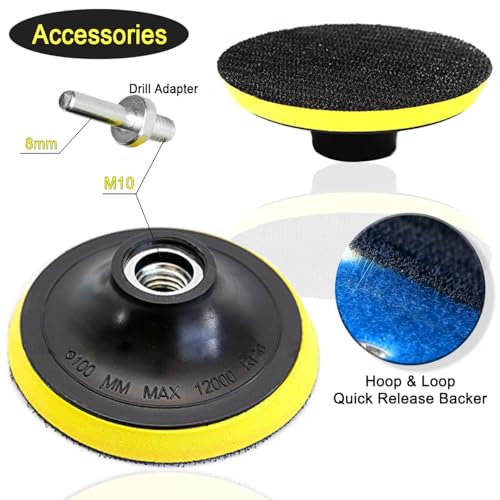 ADVcer 13pcs Diamond Polishing Pads, 4 inch Polish Pad 50 - 8000 Grit Wet Stone Polishing Kit with M10 Hook & Loop Backing Holder Disc for Granite Concrete Marble Quartz Countertop Tile Floor Polisher