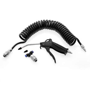 sunxenze air duster blow gun with 5 meter long coil pu air hose,air tank blow gun kit,black