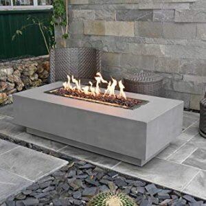 Elementi Granville Fire Table Cast Concrete Natural Gas Fire Table, Outdoor Fire Pit Fire Table/Patio Furniture, 45, BTU Auto-Ignition, Stainless Steel Burner, Lava Rock Included