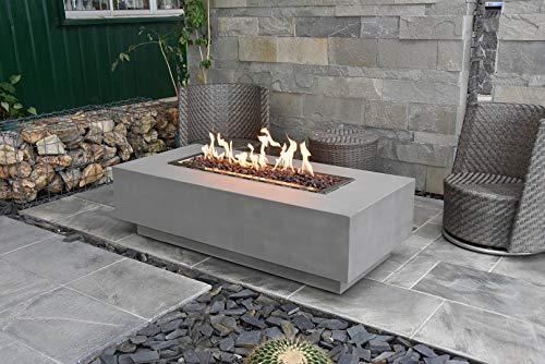 Elementi Granville Fire Table Cast Concrete Natural Gas Fire Table, Outdoor Fire Pit Fire Table/Patio Furniture, 45, BTU Auto-Ignition, Stainless Steel Burner, Lava Rock Included