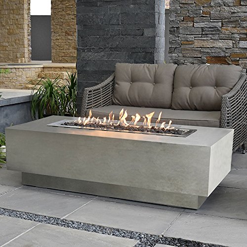 Elementi Granville Fire Table Cast Concrete Natural Gas Fire Table, Outdoor Fire Pit Fire Table/Patio Furniture, 45, BTU Auto-Ignition, Stainless Steel Burner, Lava Rock Included