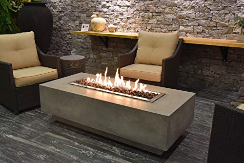 Elementi Granville Fire Table Cast Concrete Natural Gas Fire Table, Outdoor Fire Pit Fire Table/Patio Furniture, 45, BTU Auto-Ignition, Stainless Steel Burner, Lava Rock Included