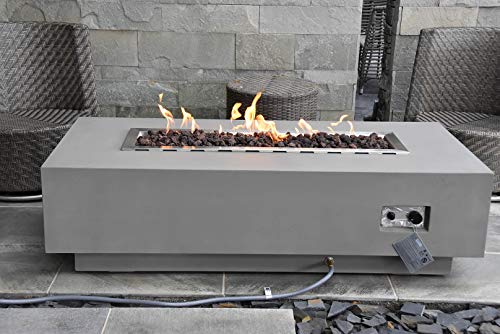 Elementi Granville Fire Table Cast Concrete Natural Gas Fire Table, Outdoor Fire Pit Fire Table/Patio Furniture, 45, BTU Auto-Ignition, Stainless Steel Burner, Lava Rock Included