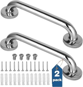 2 pack shower grab bar, stainless steel bathroom grab bar, shower handle bath handle, safety bars for shower chair bench, grab bars senior, elderly, handicap(12 inch)