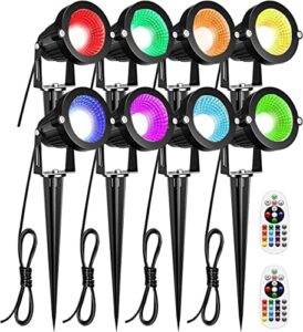 zuckeo landscape lighting 6w rgb low voltage led landscape lights 12v 24v garden pathway lights waterproof remote control 16 color changing decorative lights for indoors outdoors(8 pack)