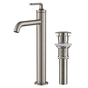 kraus novis single handle vessel sink bathroom faucet with pop-up drain in spot free stainless steel, kvf-1220sfs