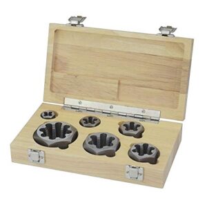 drill america - dwthxnpt-set 6 piece npt pipe die set, 1/8", 1/4", 3/8", 1/2", 3/4" and 1", rethreading, carbon steel, wooden case