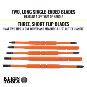 Klein Tools 32288 Insulated Screwdriver, 8-in-1 Screwdriver Set with Interchangeable Blades, 3 Phillips, 3 Slotted and 2 Square Tips