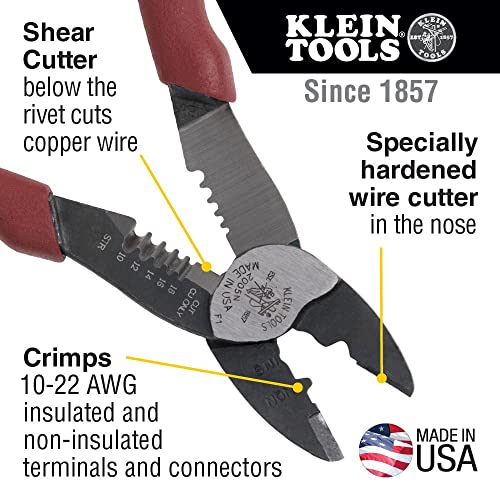 Klein Tools 2005N Wire Cutter,Stripper, Crimper Tool, Strips 10-18 AWG Stranded, Crimps 10-22 AWG Terminals with Shear Cutter