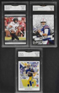 pat mahomes joe burrow & josh allen 3 card leaf rookie lot graded gem mint 10 hot young quarterbacks