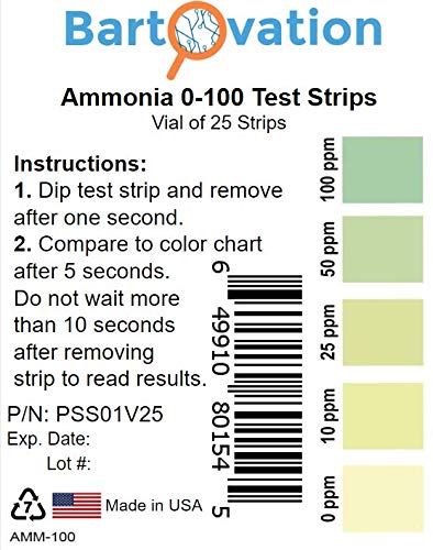 Ammonia Test Strips 0-100 ppm [Vial of 25 Strips] for Industrial Applications