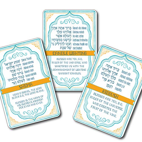 8 Jewish Prayer Hand Held Cards - Essential Hebrew Translations for Blessings | Printed in USA by Ritzy Rose (Prayer Cards)