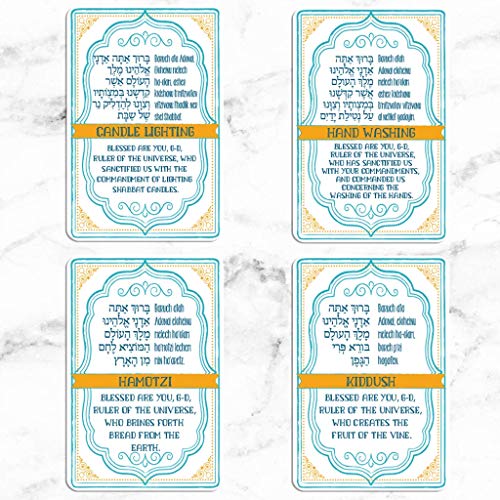 8 Jewish Prayer Hand Held Cards - Essential Hebrew Translations for Blessings | Printed in USA by Ritzy Rose (Prayer Cards)