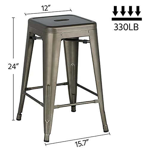 Yaheetech 24 Inches Metal Bar Stools Kitchen Counter Height Bar Stools Indoor/Outdoor Stool Patio Furniture Modern Stackable Barstools Dining Chair, Metal