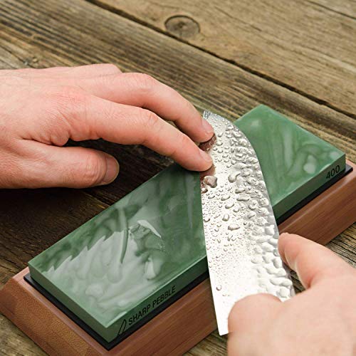 Sharp Pebble Knife Sharpening Stones Kit -Grits 400/1000/6000 Extra Large Whetstone- Wet Stone Knives Sharpener Set with NonSlip Bamboo Base & Flattening Stone