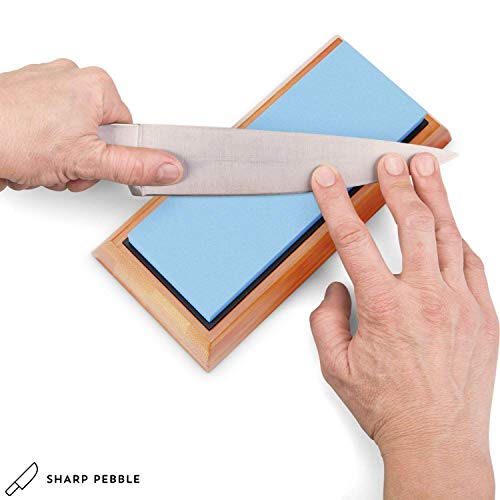 Sharp Pebble Knife Sharpening Stones Kit -Grits 400/1000/6000 Extra Large Whetstone- Wet Stone Knives Sharpener Set with NonSlip Bamboo Base & Flattening Stone