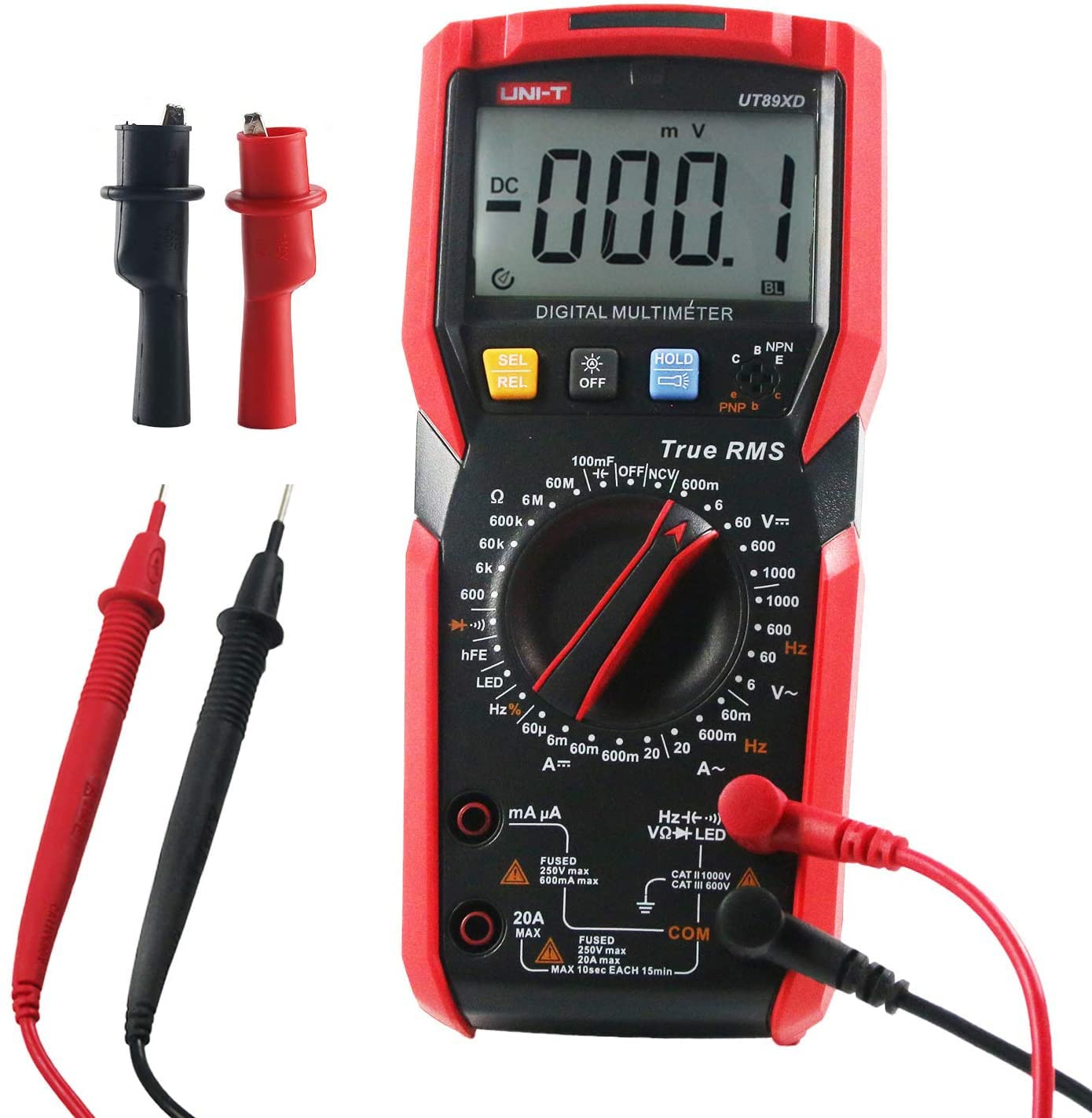 UNI-T UT89XD Digital Multimeter,TRMS 6000 Counts Volt Meter Manual Ranging,Measures AC/DC Voltage Tester,Resistance,Capacitance,Diode,NCV,Temperature,LED Test (UT89XD)