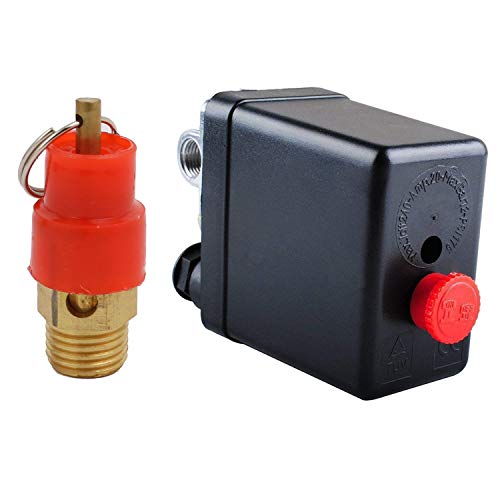 Central Pneumatic Air Compressor Pressure Switch Control Valve With 1/4"PT Thread Safety Pressure Relief Valve,Replacement Parts 90-120 PSI 4 Port 240V Air Compressor Pressure