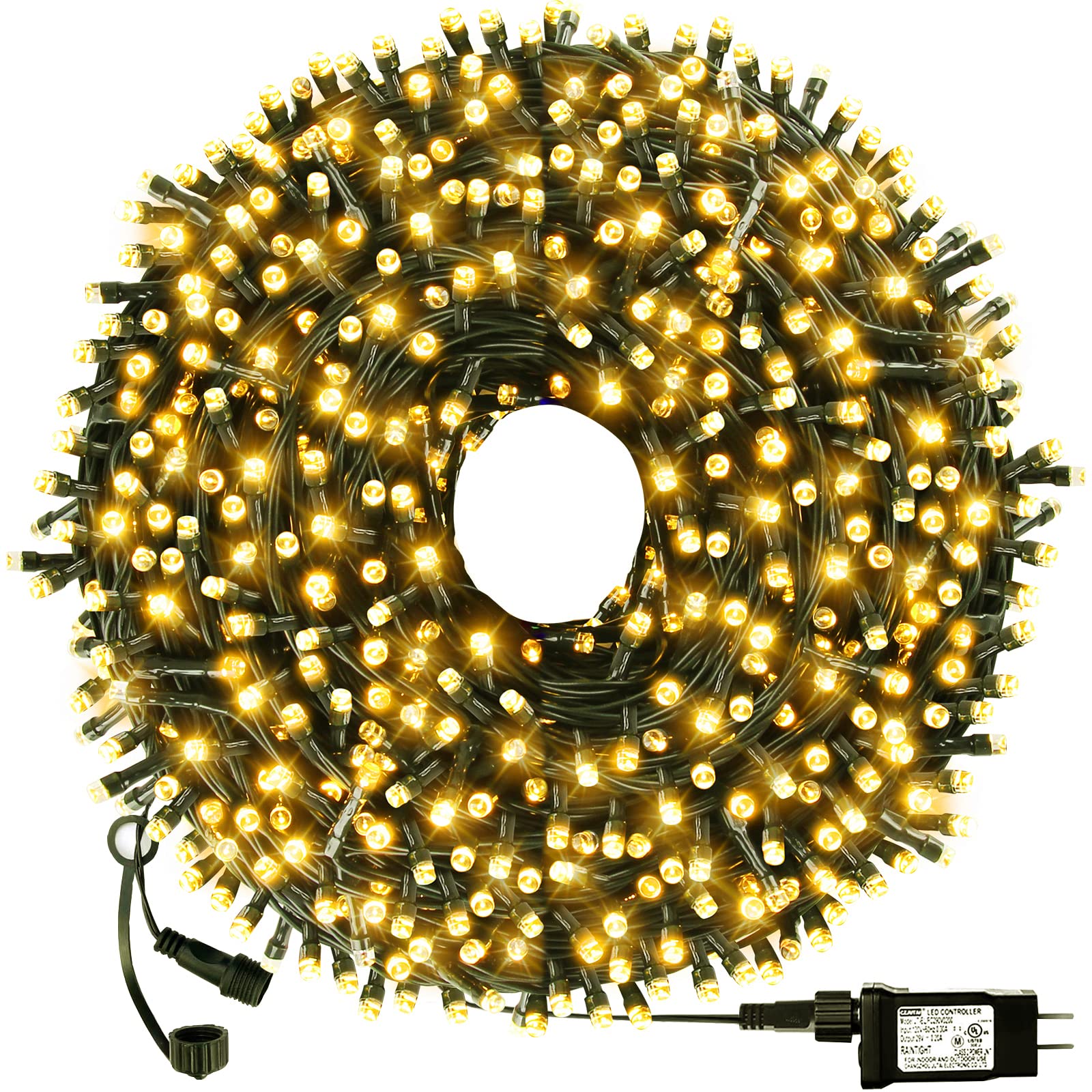 OUTYLTS Christmas String Lights End-to-End Plug 8 Modes 108FT 300 LED IP55 Outdoor Waterproof UL Certificated Indoor Fairy Lights Garden Patio Wedding Christma Trees Parties Decoration Warm White