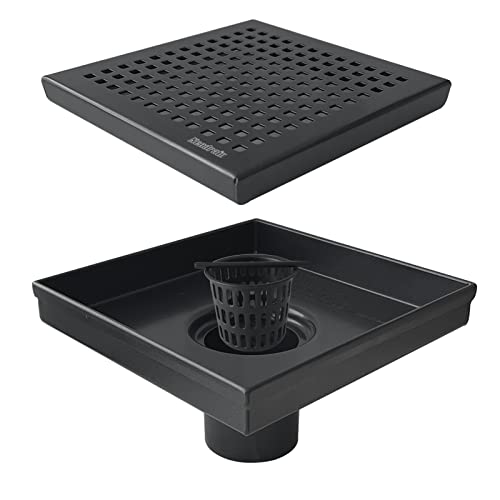 Neodrain 6-Inch Square Shower Drain with Removable Quadrato Pattern Grate,Brushed 304 Stainless Steel, with Watermark&CUPC Certified,Black