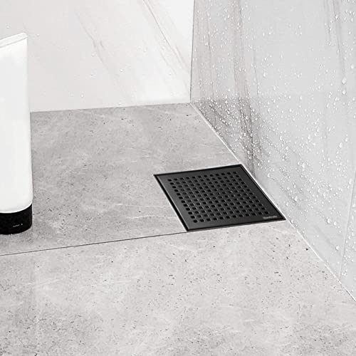 Neodrain 6-Inch Square Shower Drain with Removable Quadrato Pattern Grate,Brushed 304 Stainless Steel, with Watermark&CUPC Certified,Black