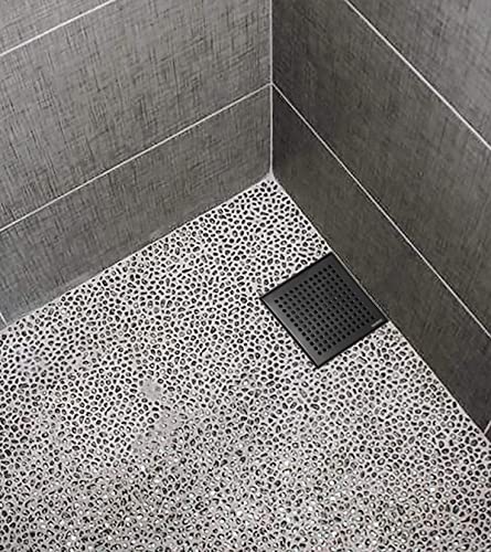 Neodrain 6-Inch Square Shower Drain with Removable Quadrato Pattern Grate,Brushed 304 Stainless Steel, with Watermark&CUPC Certified,Black