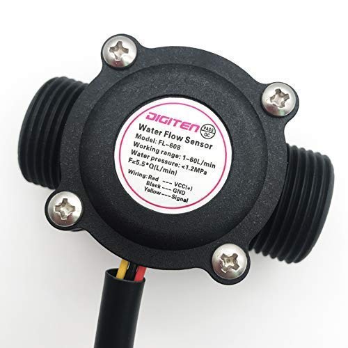 DIGITEN G3/4" Water Flow Sensor with 1.2M(3.9ft) Cable, Food-Grade Hall Effect Sensor Flow Meter Flowmeter Counter 1-60L/min - Arduino, Raspberry Pi, and Reverse Osmosis Filter Compatible