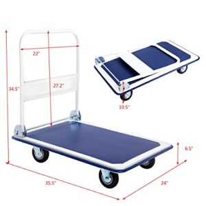 Goplus Folding Platform Cart 660 LBS Rolling Flatbed Cart Hand Platform Truck Push Dolly for Loading, Blue