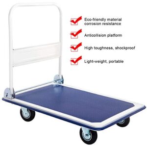 Goplus Folding Platform Cart 660 LBS Rolling Flatbed Cart Hand Platform Truck Push Dolly for Loading, Blue