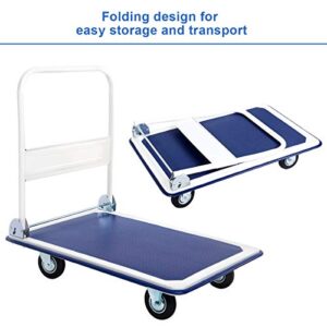 Goplus Folding Platform Cart 660 LBS Rolling Flatbed Cart Hand Platform Truck Push Dolly for Loading, Blue