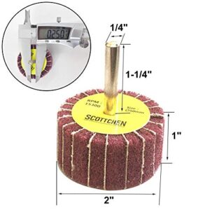 SCOTTCHEN Abrasive Flap Wheel Sander 2"x1" x 1/4" Shank Mounted Non-woven Interleaves for Drill Grit 40/60/80x2/120 - 5 Pack