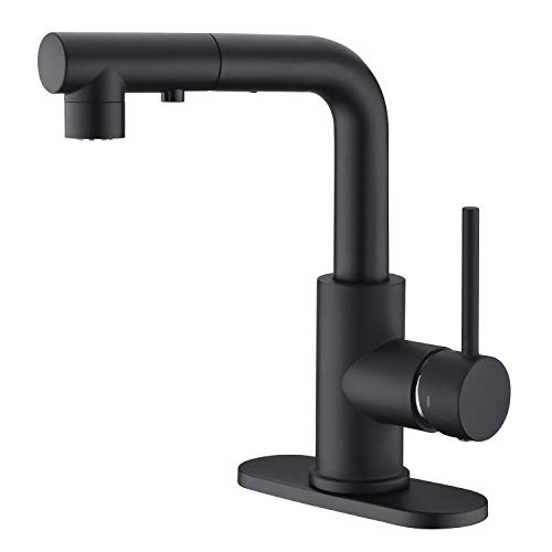 CREA Sink Faucet, Black Kitchen Faucets with Pull Down Sprayer, Bathroom Sink Faucets Mini Bar Prep Faucet Single Handle 3 or 1 Hole Kitchen Utility Faucet Laundry Outdoor Tap